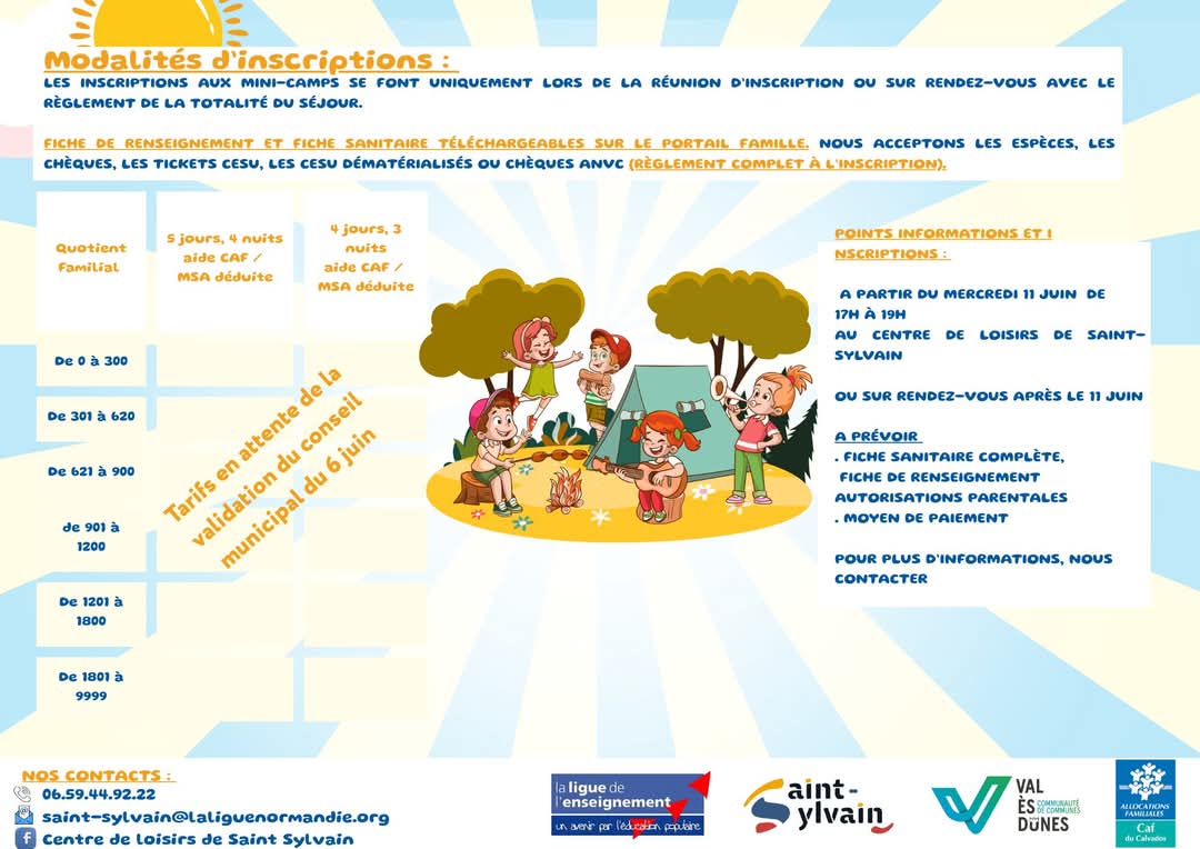 CENTRE DE LOISIRS – MINI CAMPS ETE 2025 ! – Site officiel de la Commune de Saint-Sylvain – Calvados